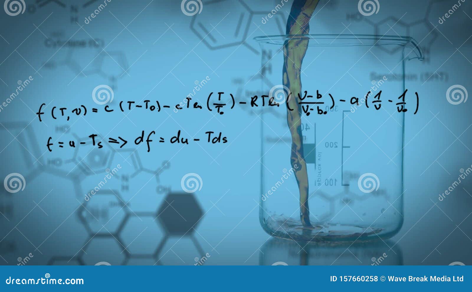 Laboratory Beaker with Handwritten Formula, Data and Structural Formula ...