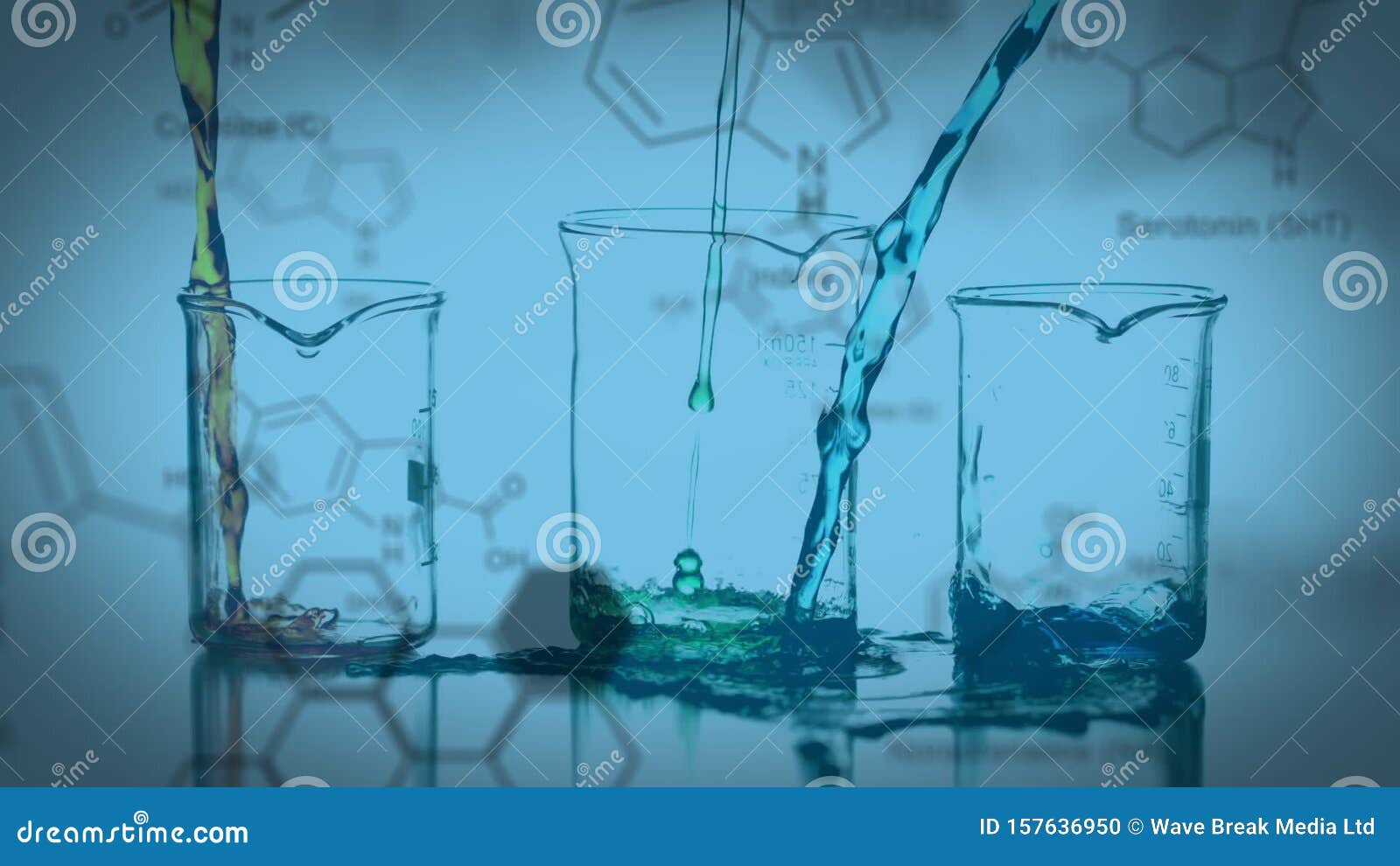 Laboratory Beakers with Data and Structural Formula of Chemical ...