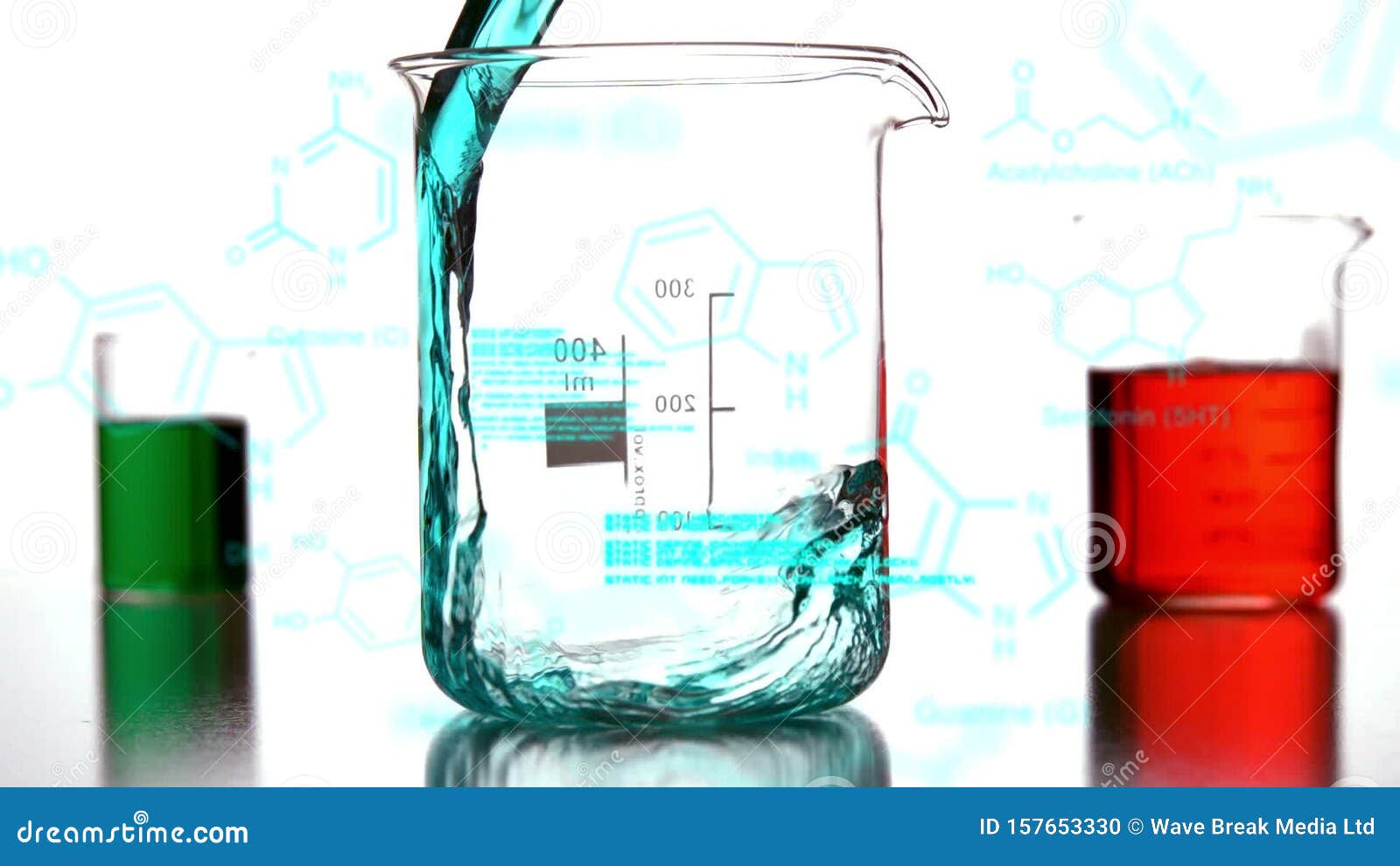 Laboratory Beakers with Data and Structural Formula of Chemical ...