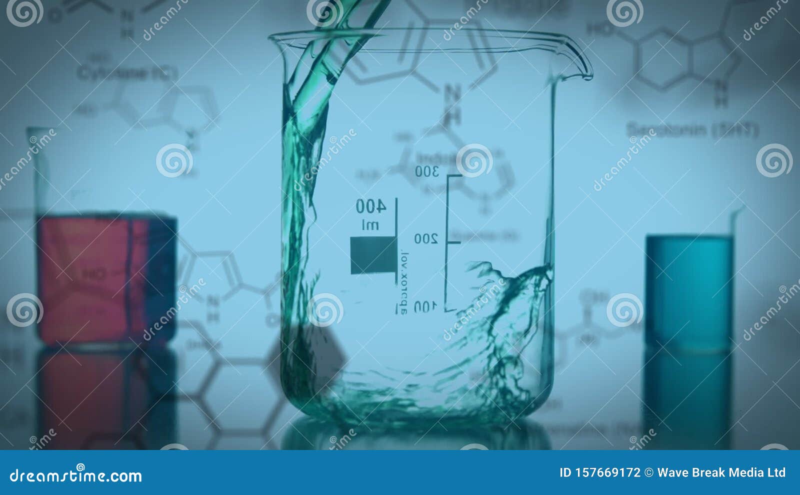 Laboratory Beakers with Data and Structural Formula of Chemical ...