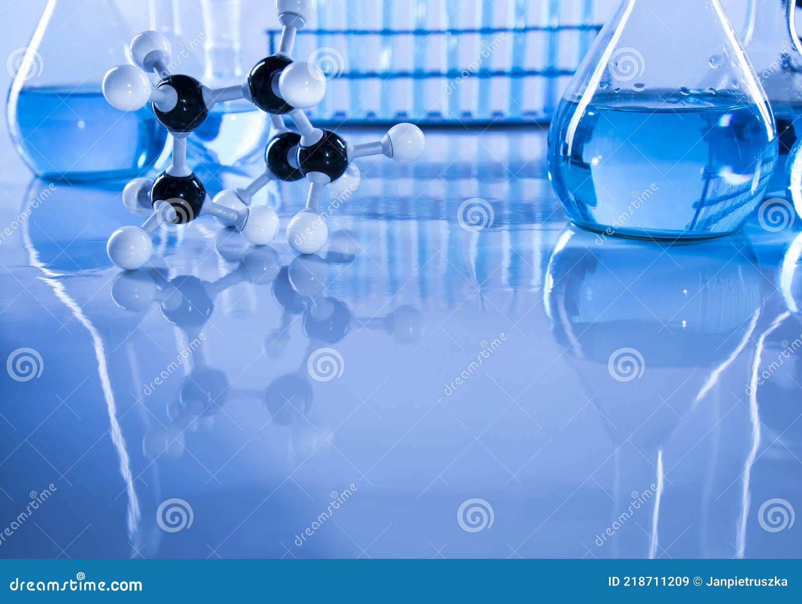 Laboratory Beakers,Science Experiment, Blue Background Stock Image ...