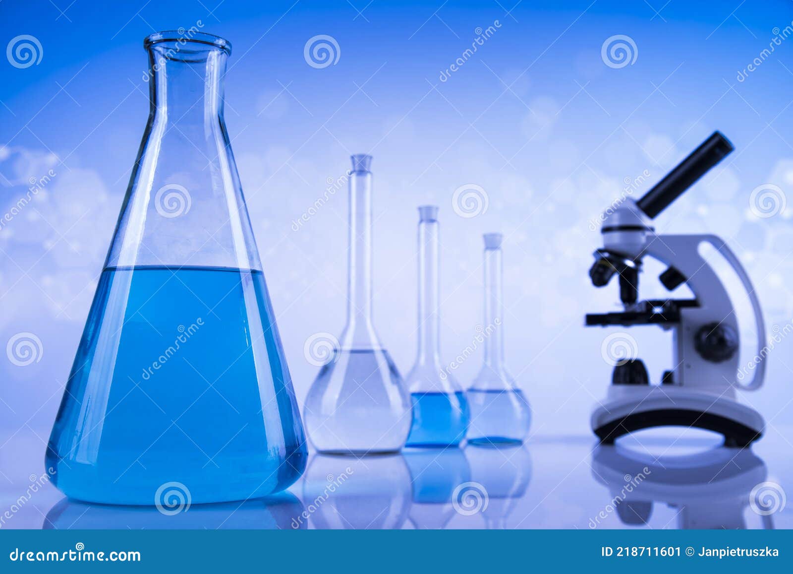 Laboratory Beakers,Science Experiment, Blue Background Stock Image ...
