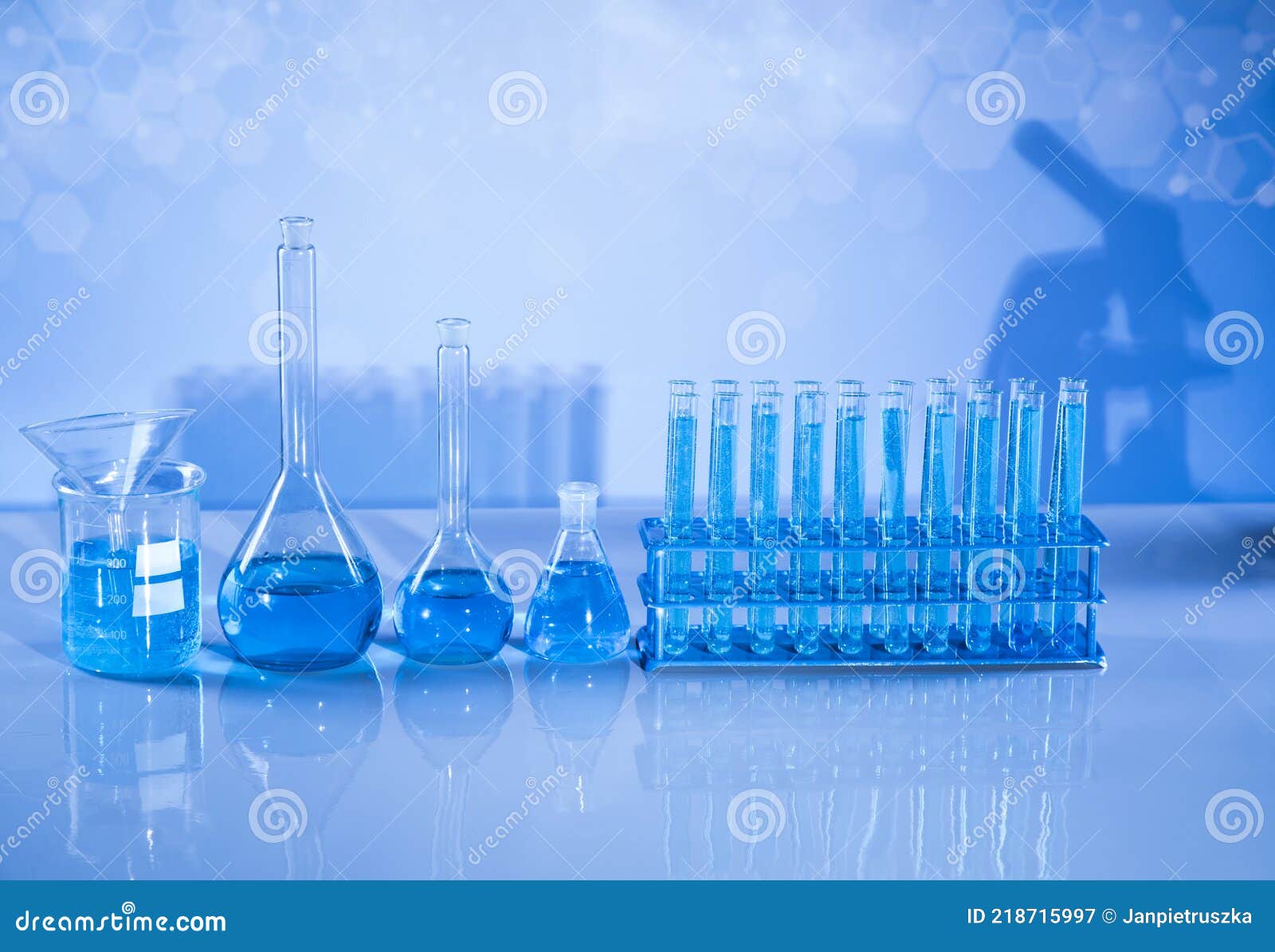 Laboratory Beakers,Science Experiment, Blue Background Stock Image ...
