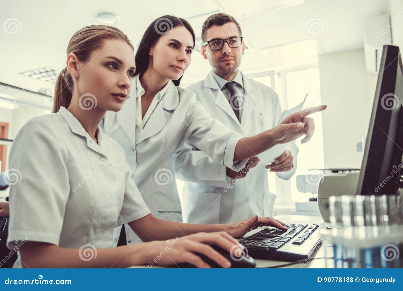 At the laboratory stock photo. Image of microscope, doctor - 90778188