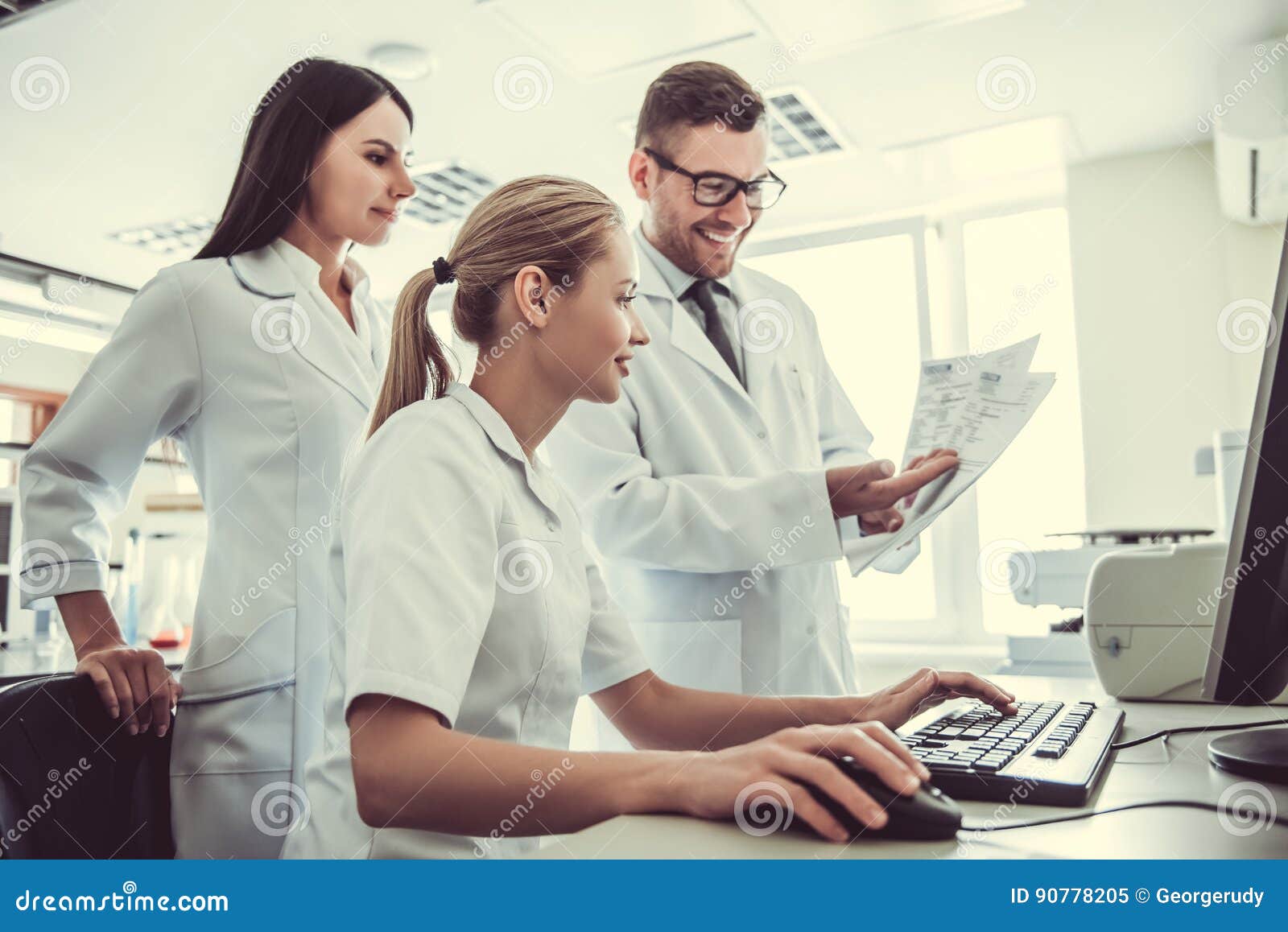 At the laboratory stock image. Image of chemist, computer - 90778205