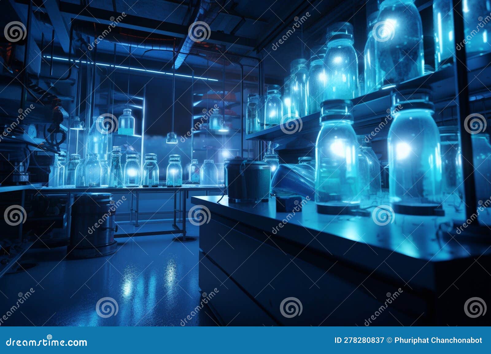 A Laboratory with Blue Lights Inside with Generative AI Stock ...