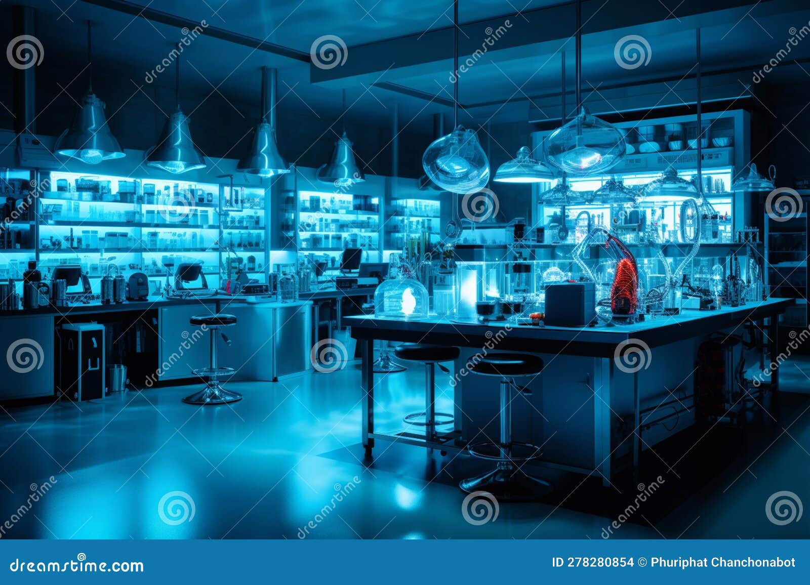 A Laboratory with Blue Lights Inside with Generative AI Stock ...