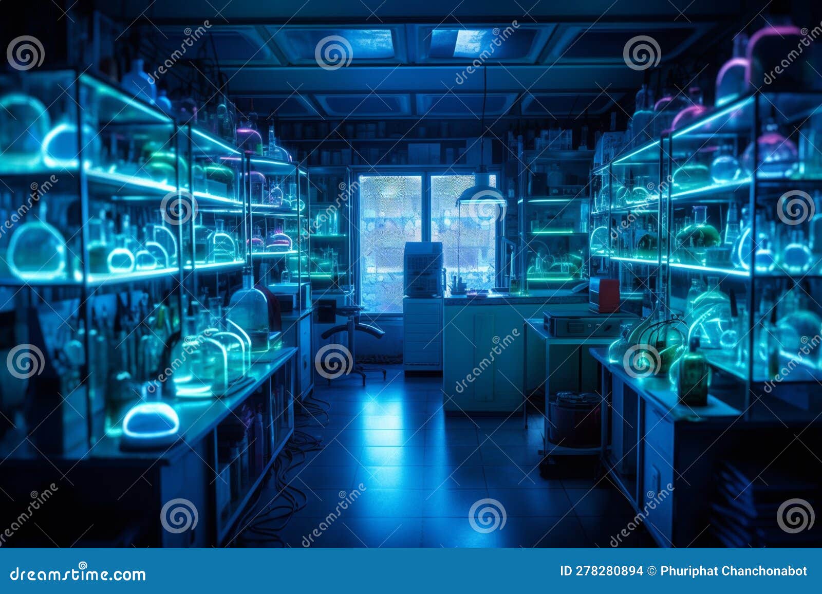 A Laboratory with Blue Lights Inside with Generative AI Stock ...