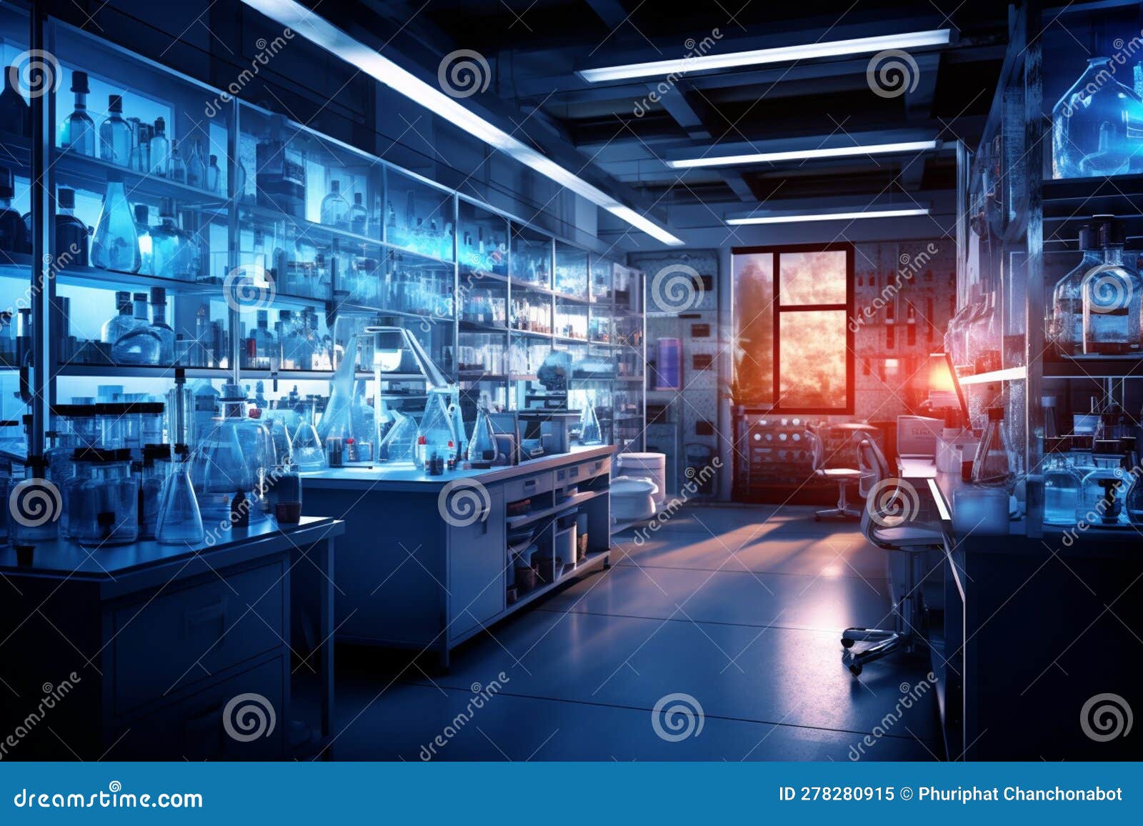 A Laboratory with Blue Lights Inside with Generative AI Stock ...
