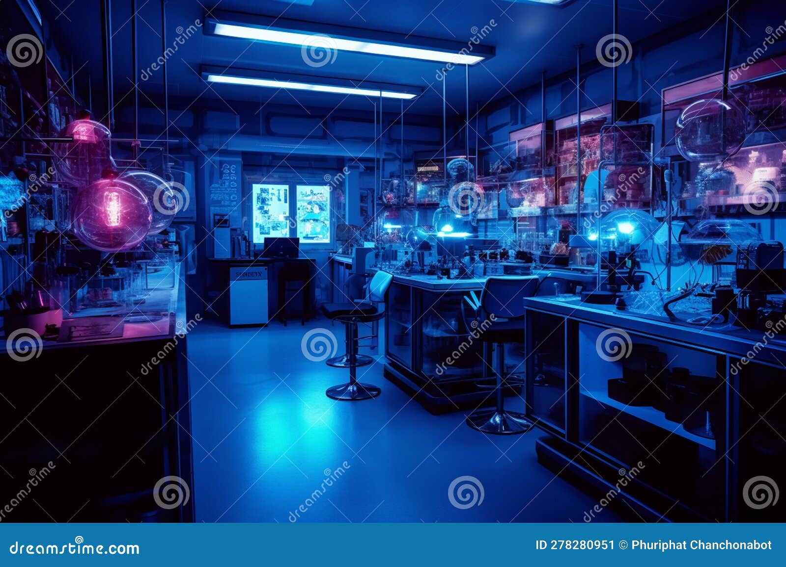 A Laboratory with Blue Lights Inside with Generative AI Stock ...