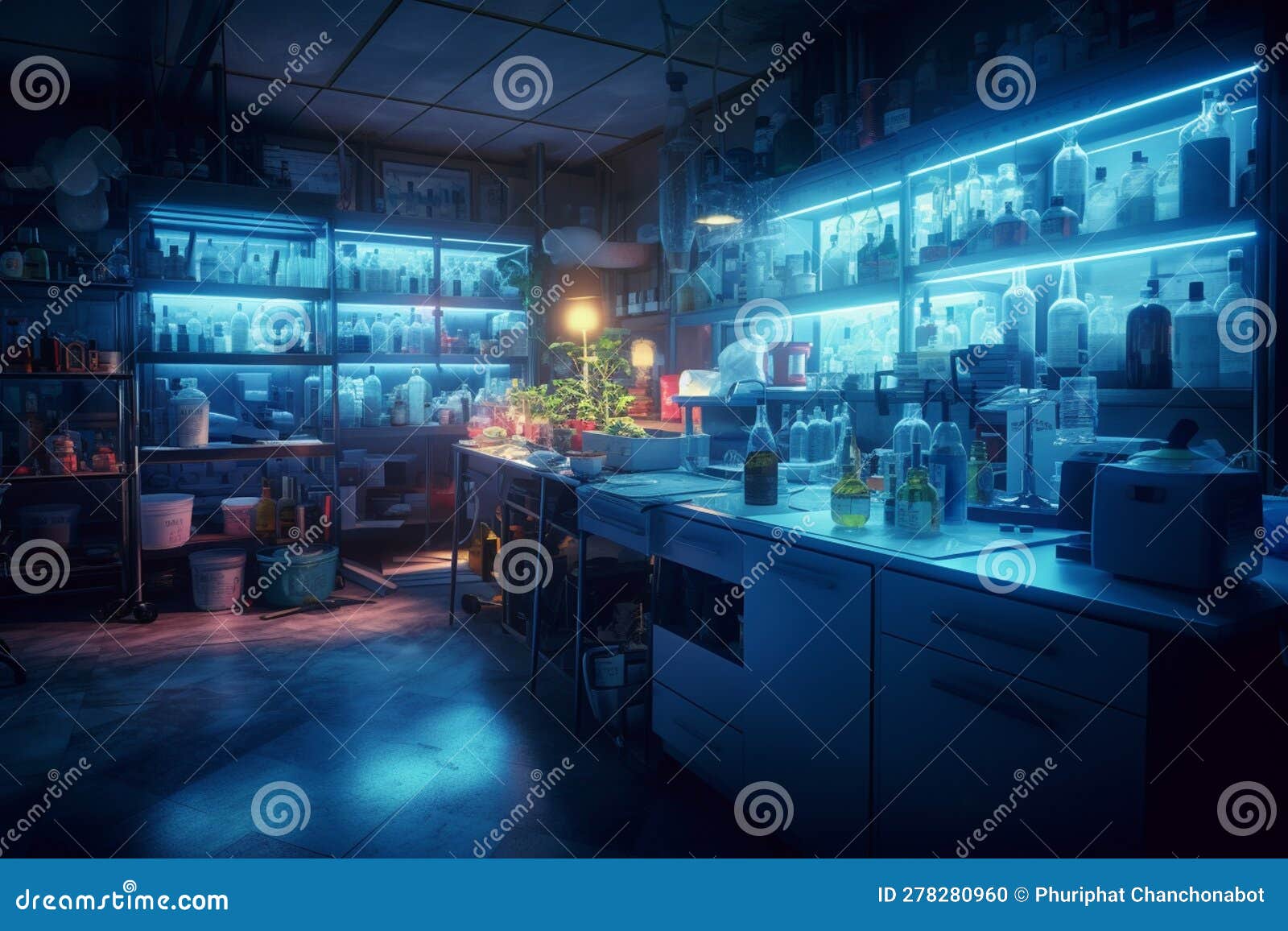 A Laboratory with Blue Lights Inside with Generative AI Stock ...