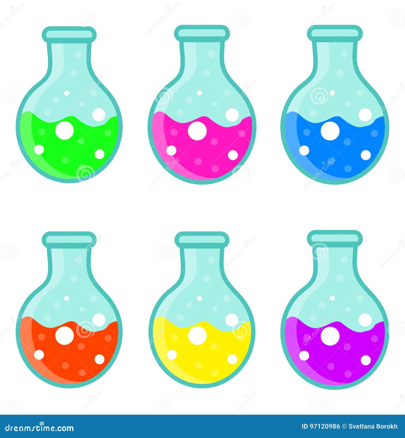 Laboratory Bulb Set Icon Flat Cartoon Style Isolated On White