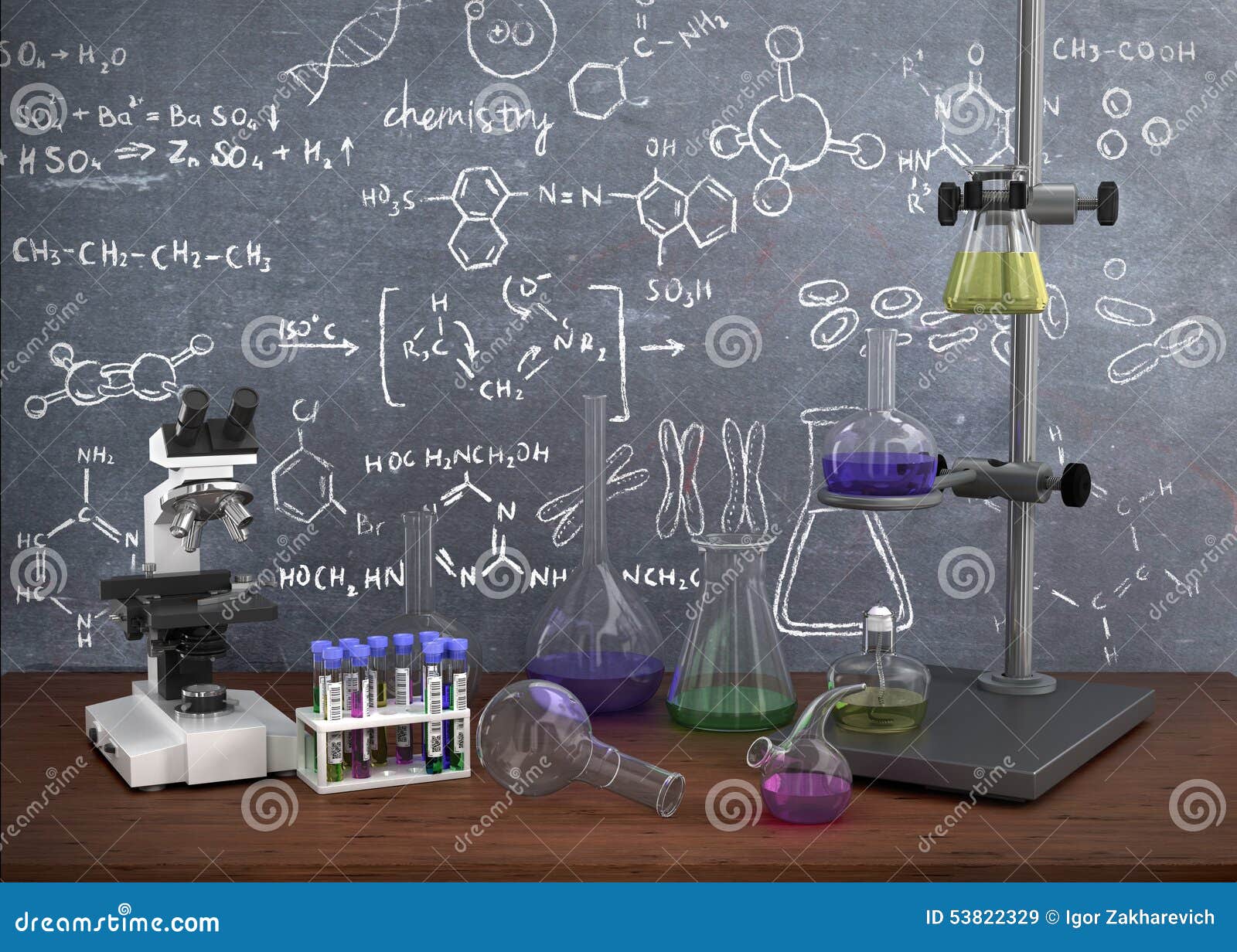 Laboratory Chemical Test Tubes and Objects on the Table with Ch Stock ...