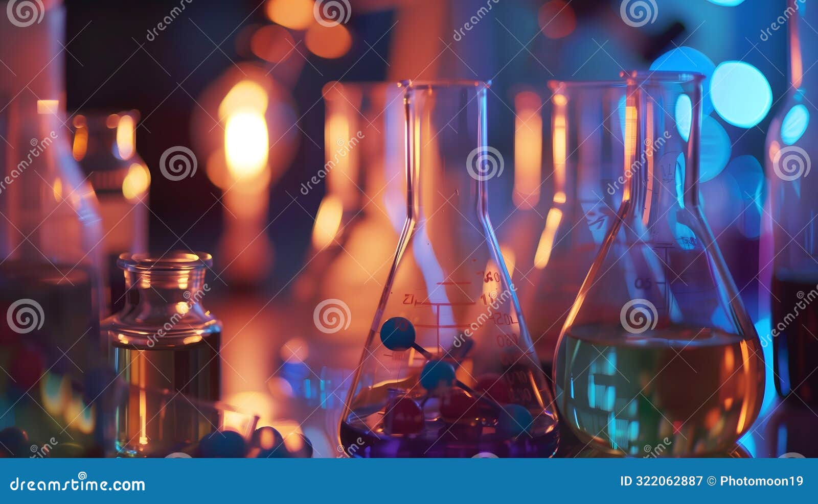 Laboratory - a Colorful Laboratory Setup with Various Glass Flasks and ...