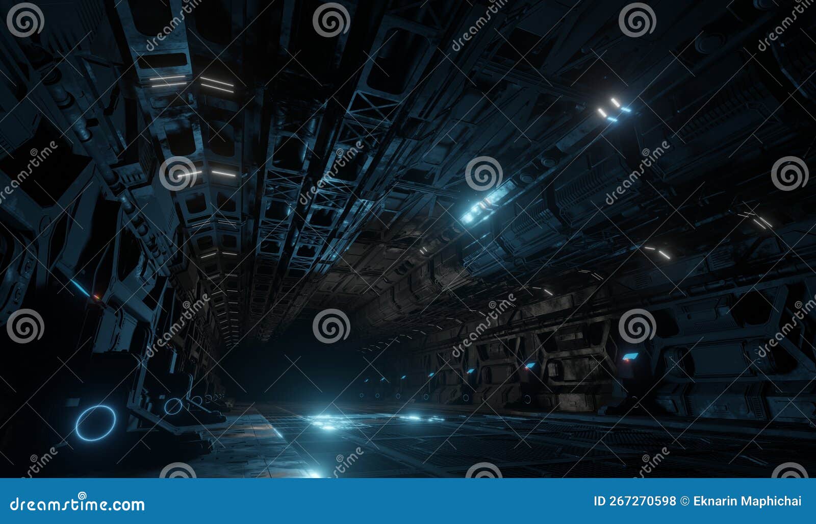 Laboratory Control Room Science Fiction with Lighting in Dark Scene ...