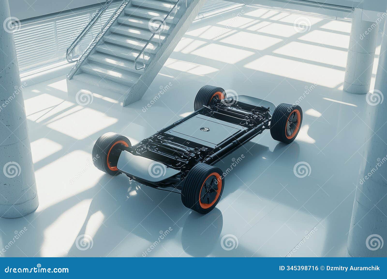 In a Laboratory, an Electric Car is Parked with a Pack of Battery Cells ...