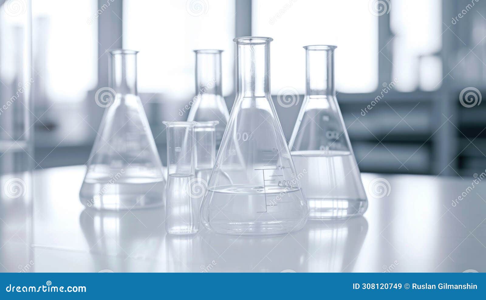 Laboratory Equipment Beakers and Flask with Backlight in Different ...