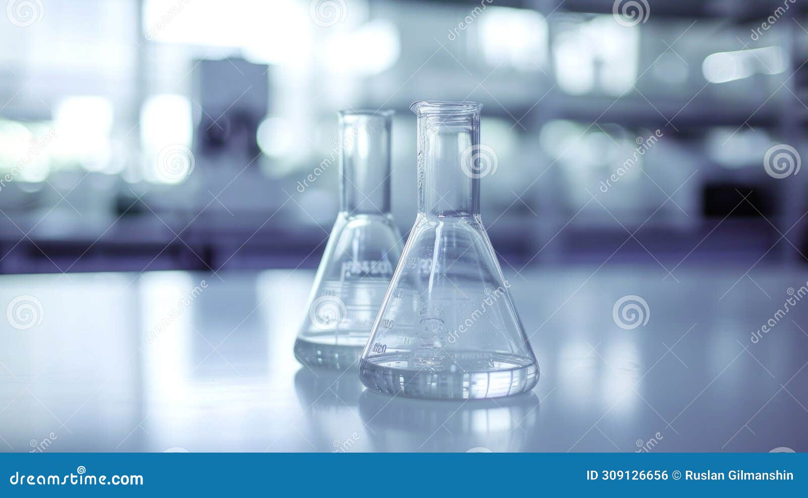 Laboratory Equipment Beakers and Flask with Backlight in Different ...