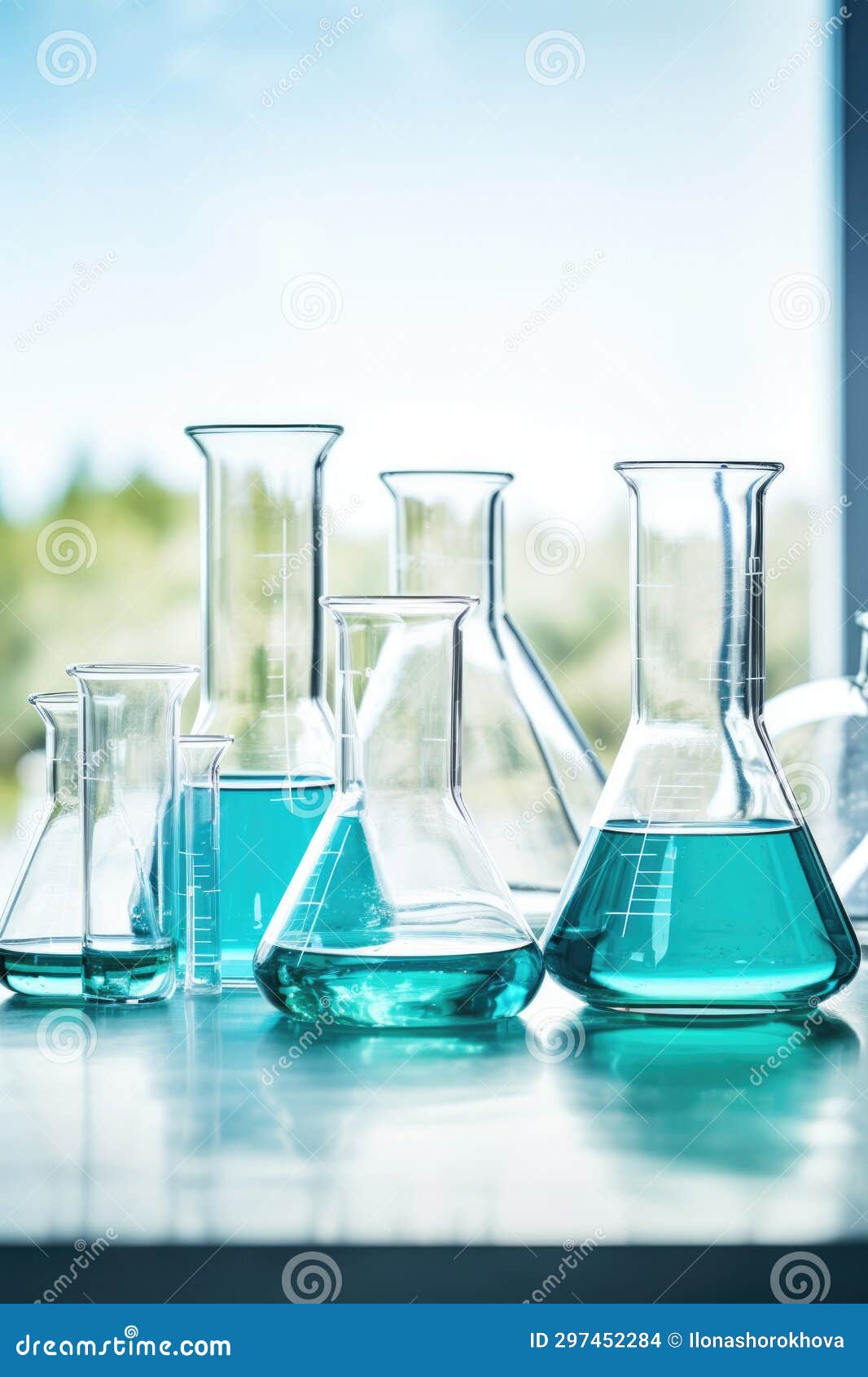 Laboratory Equipment Beakers and Flask with Backlight in Different ...