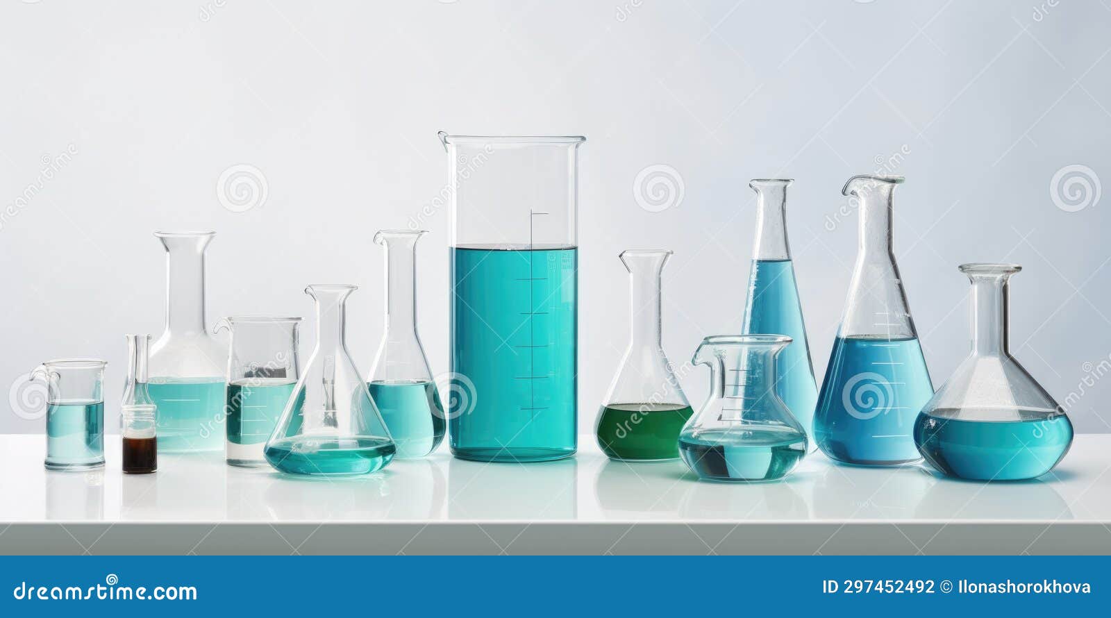 Laboratory Equipment Beakers and Flask with Backlight in Different ...