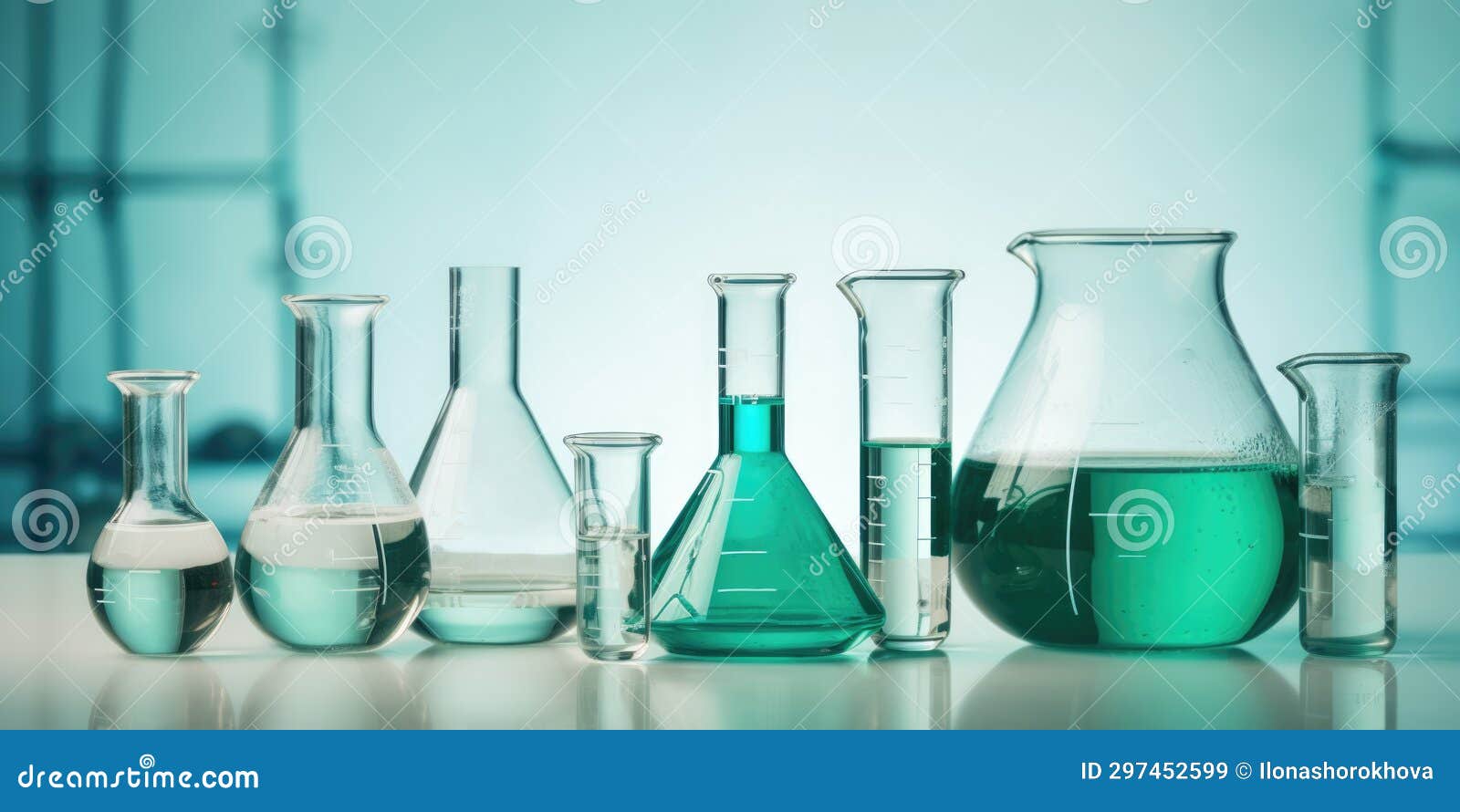 Laboratory Equipment Beakers and Flask with Backlight in Different ...