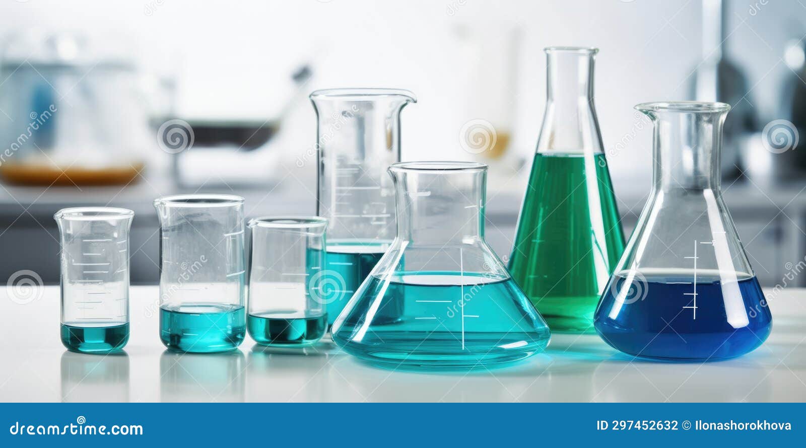 Laboratory Equipment Beakers and Flask with Backlight in Different ...