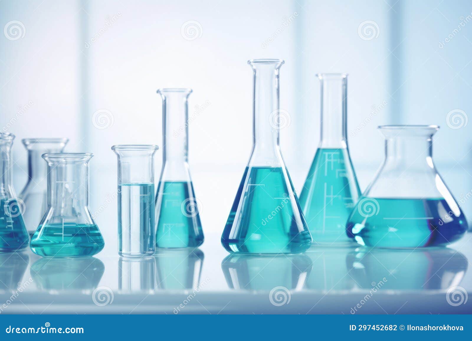 Laboratory Equipment Beakers and Flask with Backlight in Different ...
