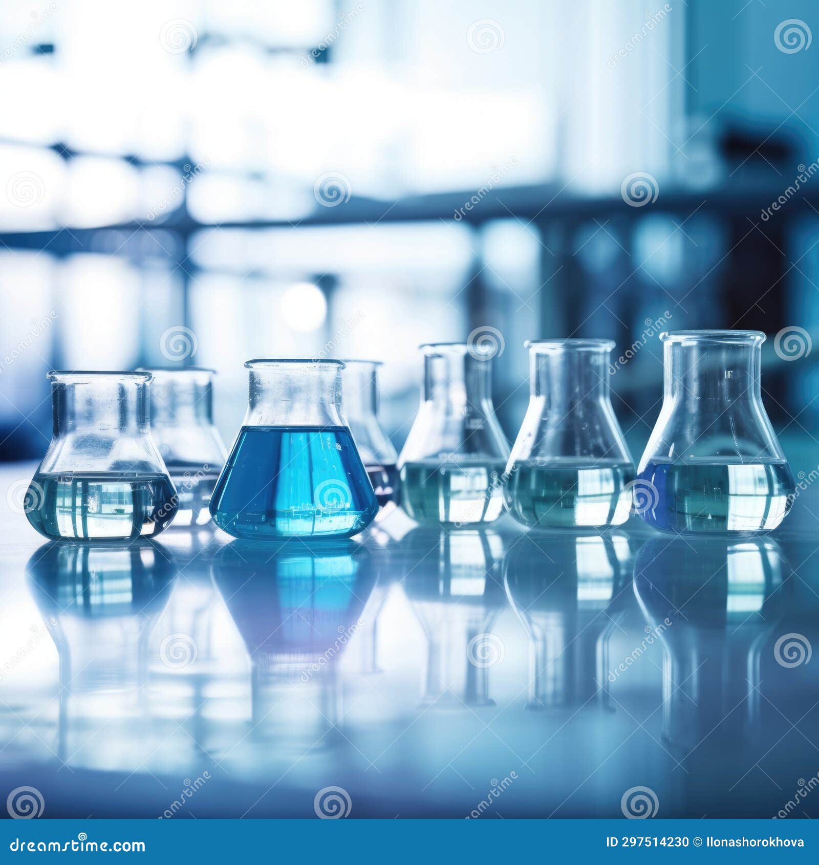 Laboratory Equipment Beakers and Flask with Backlight in Different ...