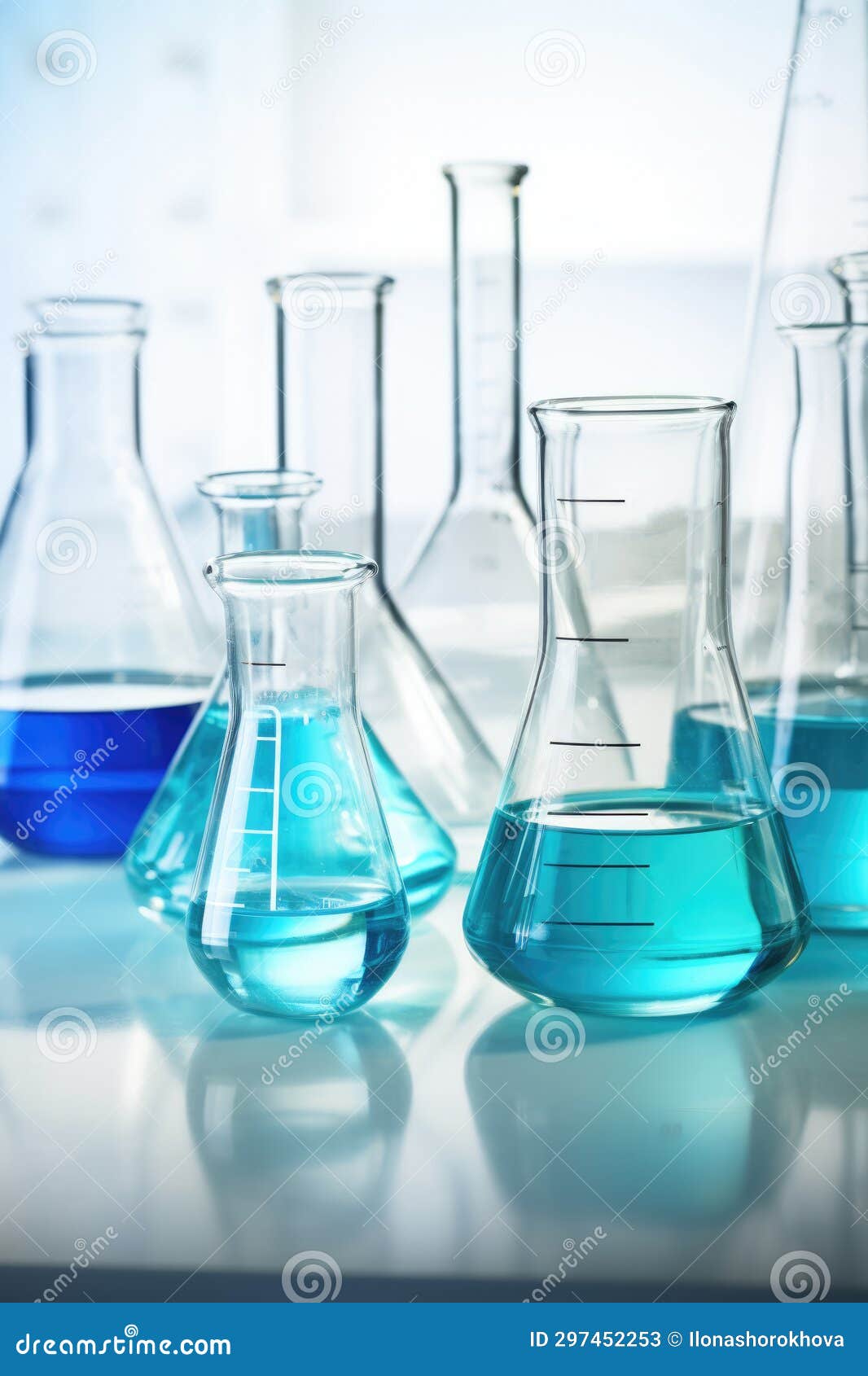 Laboratory Equipment Beakers and Flask with Backlight in Different ...