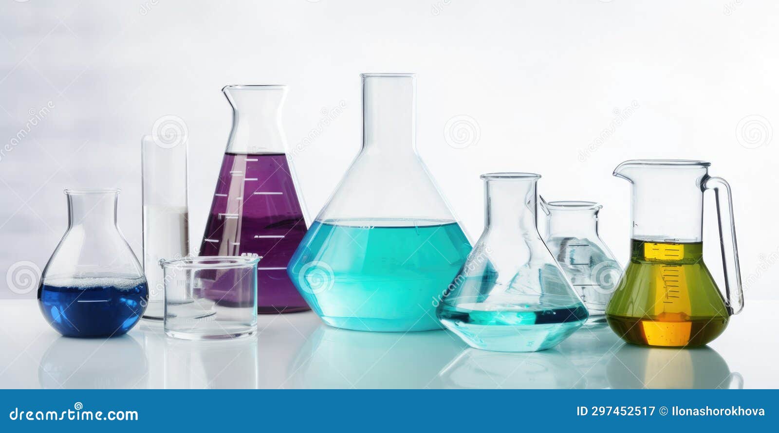 Laboratory Equipment Beakers and Flask with Backlight in Different ...