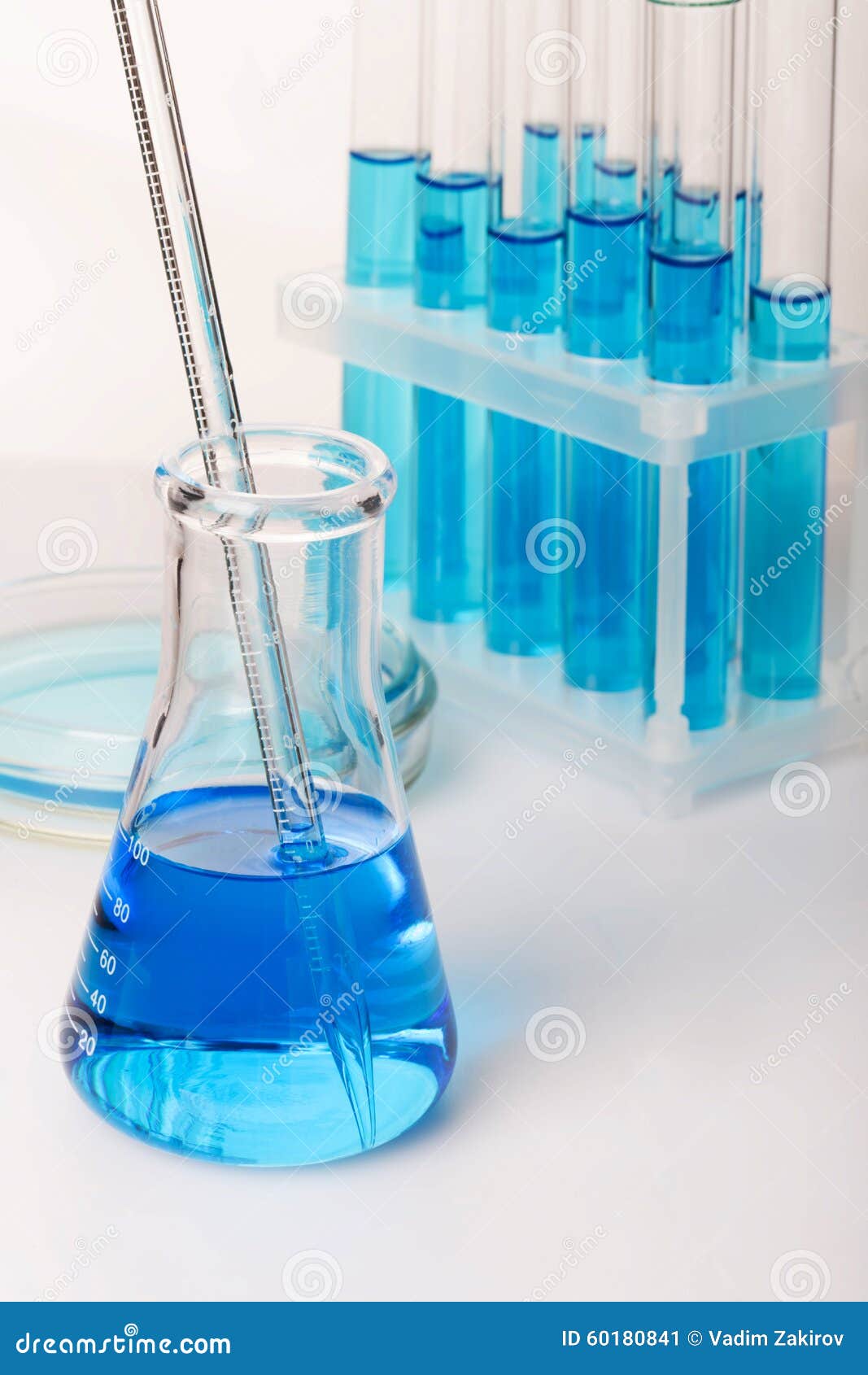 Laboratory Equipment with Blue Liquid (water) Stock Image - Image of ...