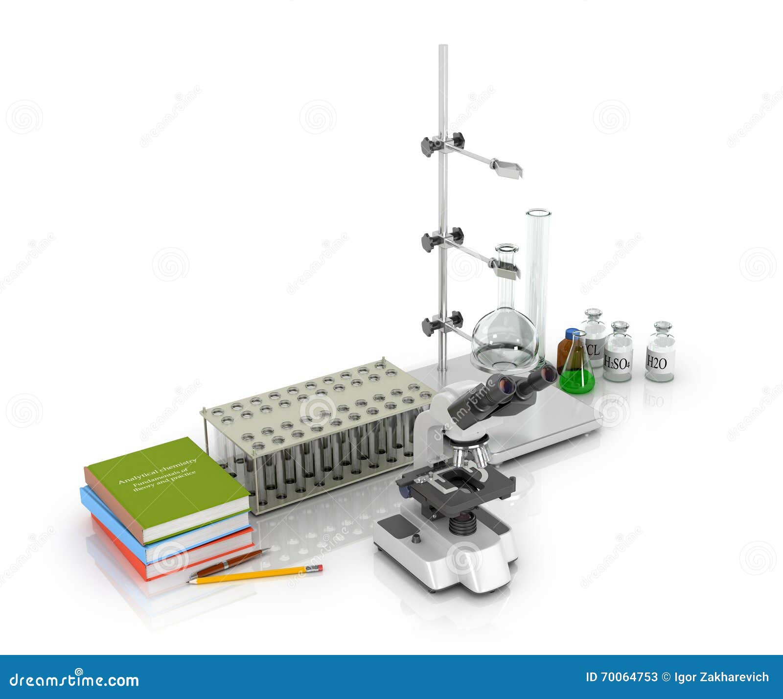 Laboratory Equipment with Books and Microscope Stock Illustration ...