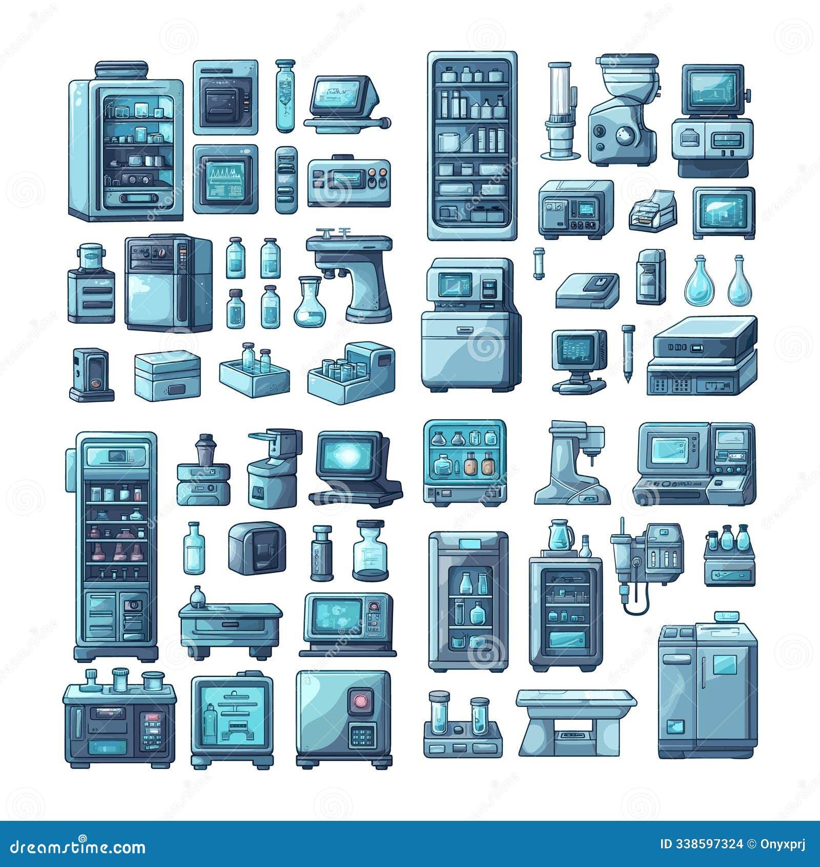 Laboratory Equipment Cartoon Vector Set. Cryogenic Chamber Glass Flasks ...