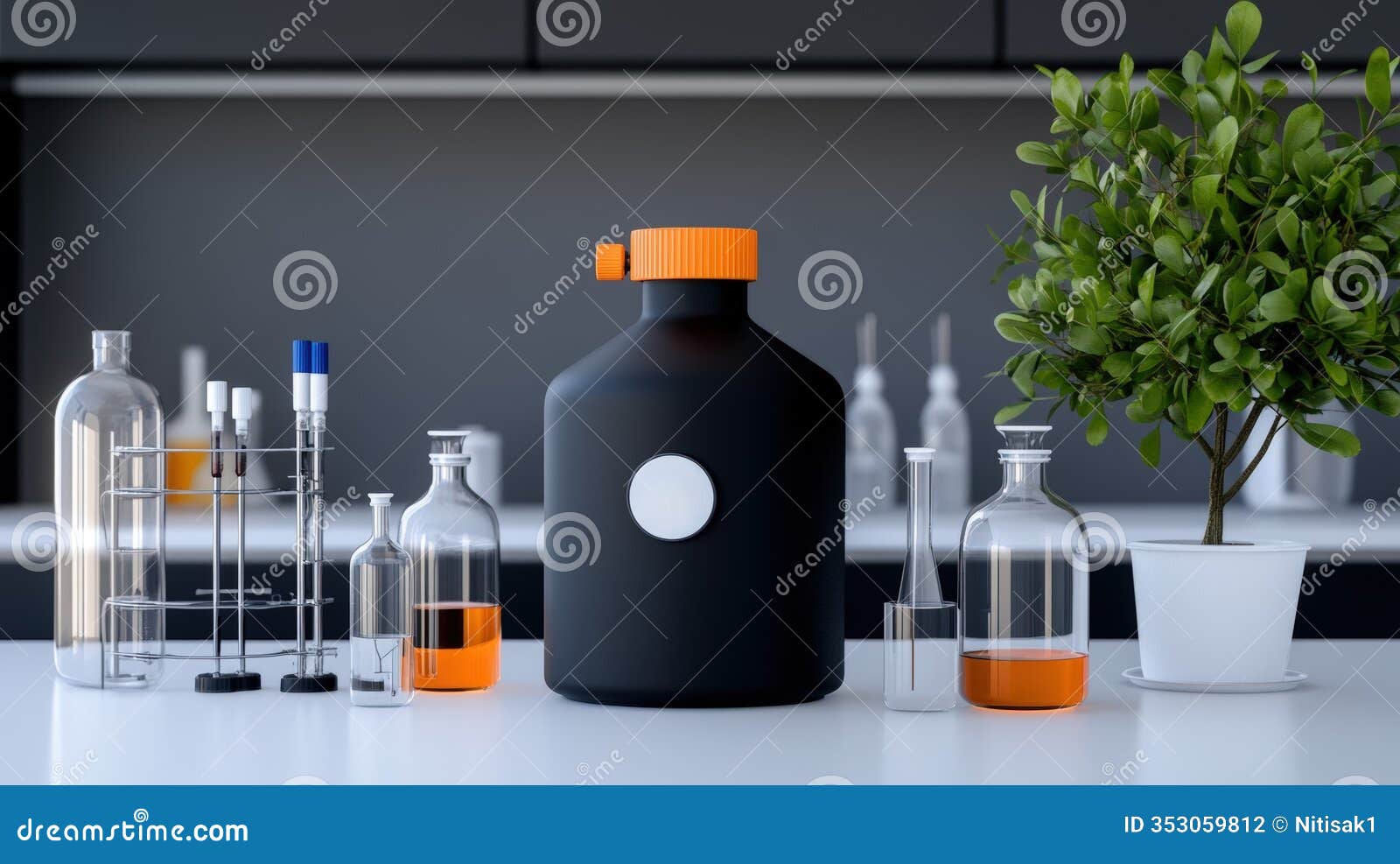 Laboratory Equipment and Containers with Chemical Substances on a Table ...