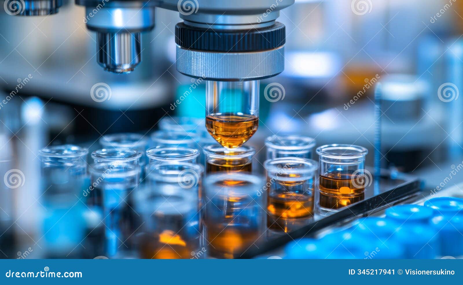 Laboratory Equipment Dispensing Liquid into Glass Tubes Stock Image ...
