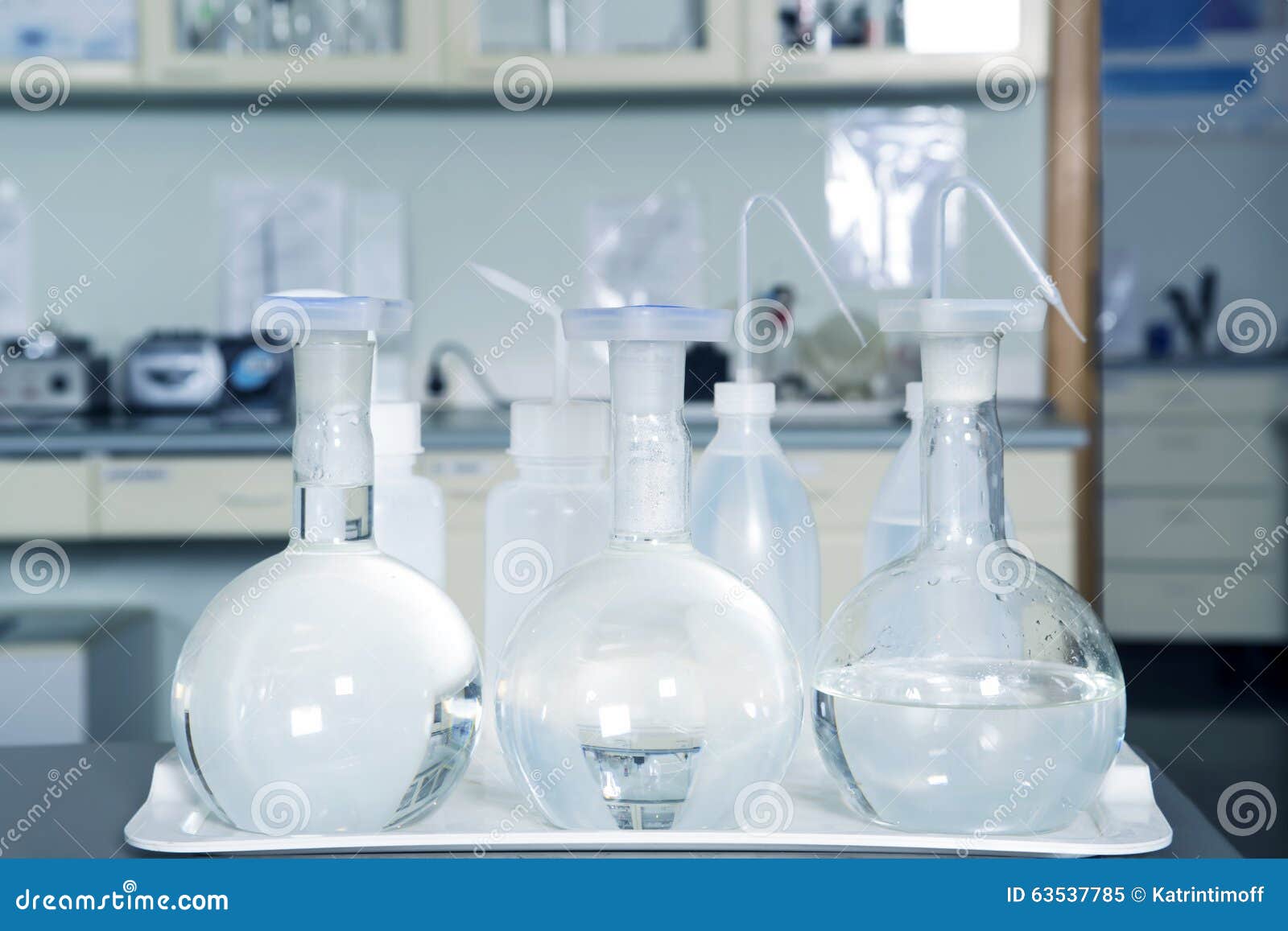 Laboratory Equipment, Glass Flasks in Laboratory Interior. Stock Image ...