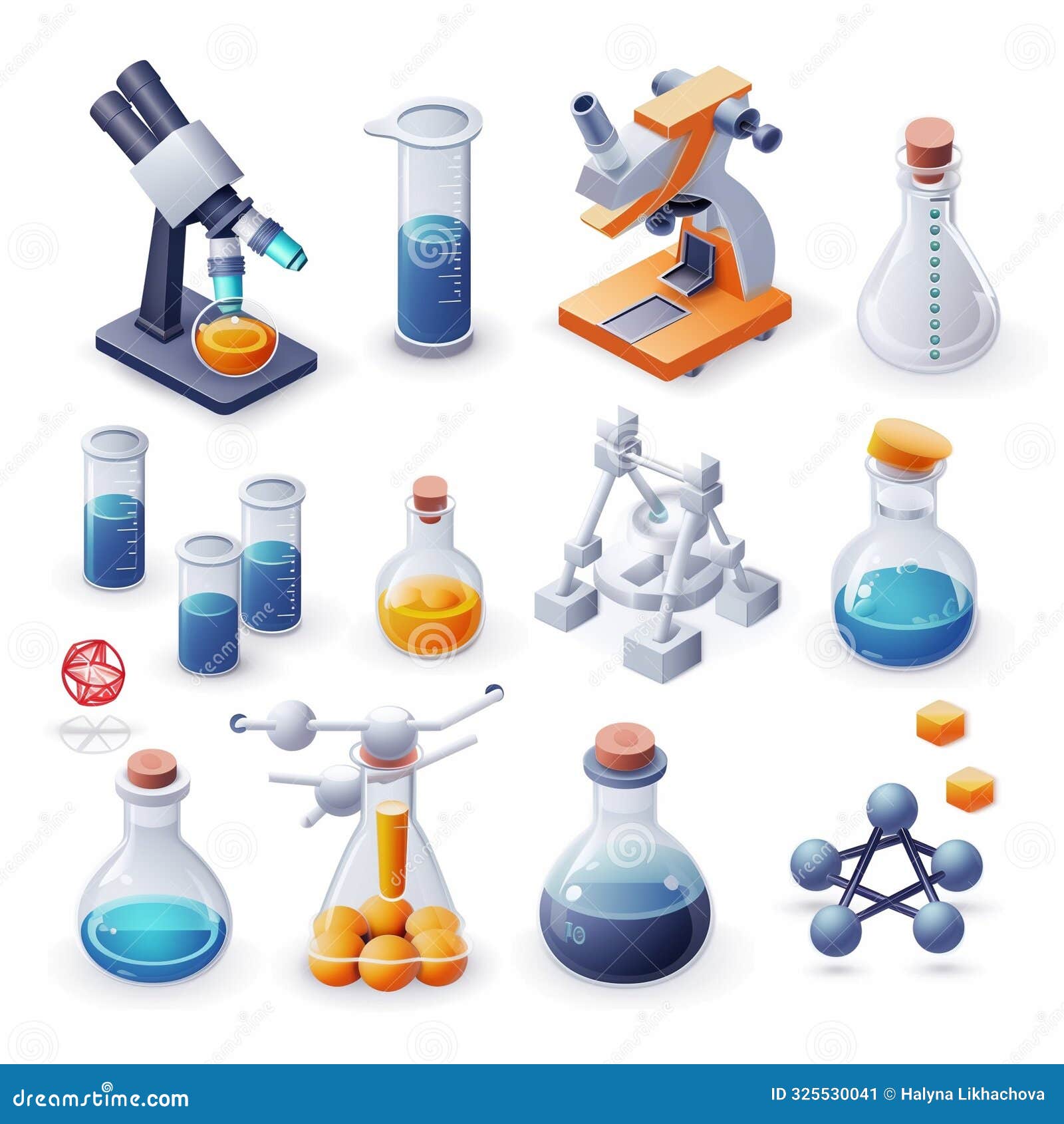 Laboratory Equipment Icons Set 3d Stock Illustration - Illustration of ...