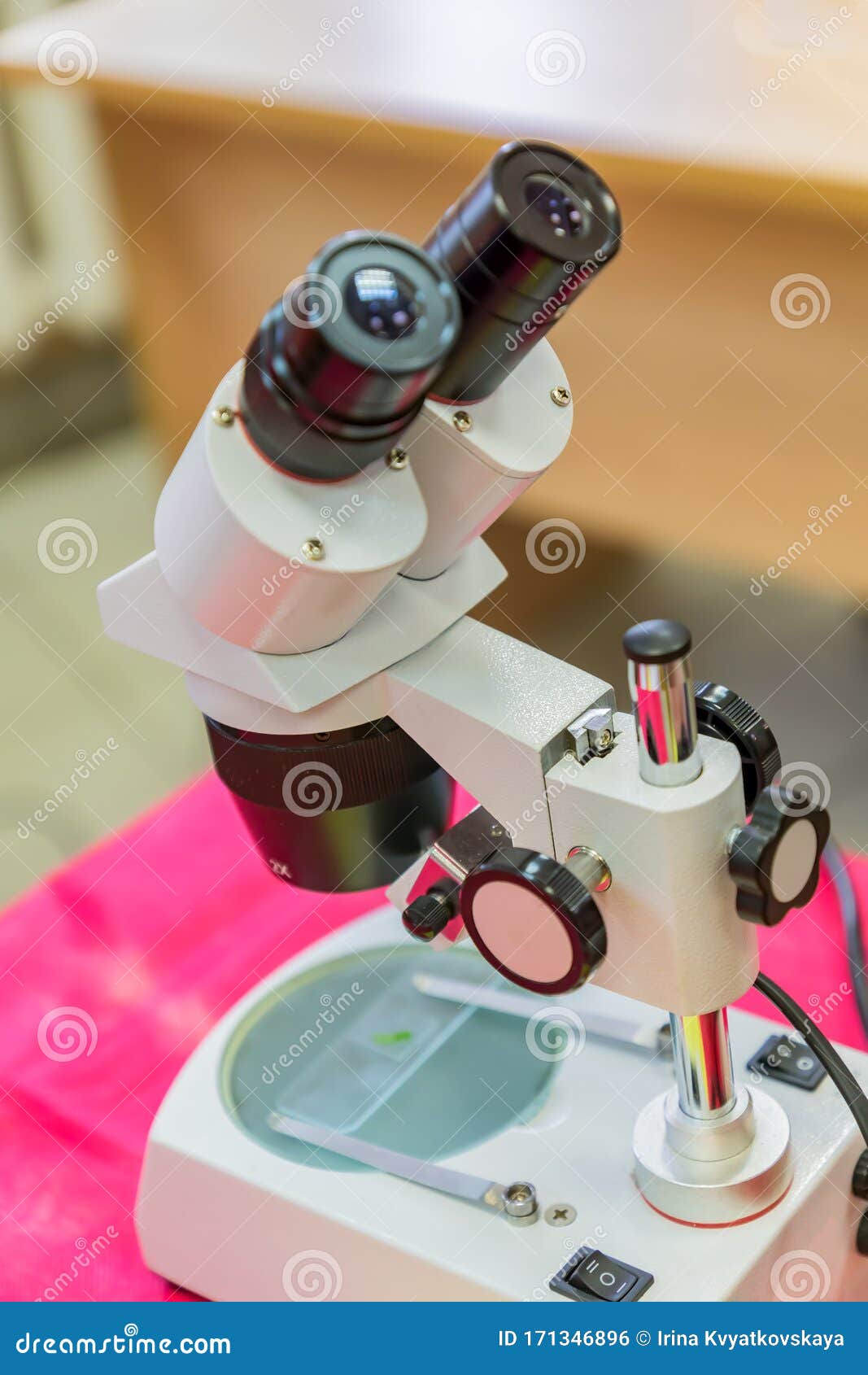 Laboratory Equipment, Optical Microscope for School Lessons on Red ...