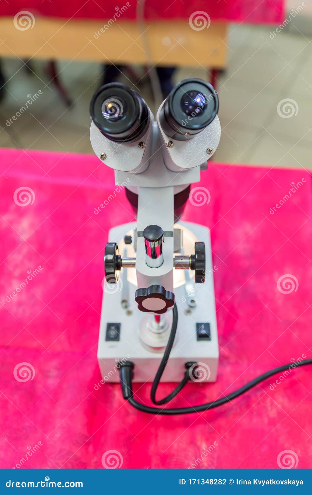 Laboratory Equipment, Optical Microscope for School Lessons on Red ...