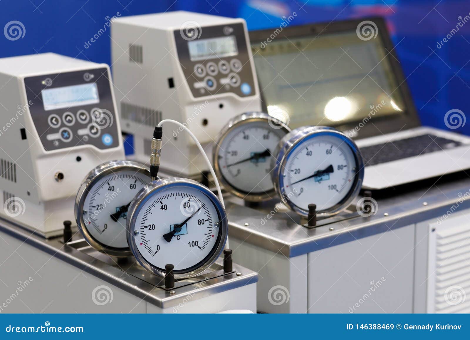 Laboratory Equipment with Thermometer Gauges Stock Image - Image of ...