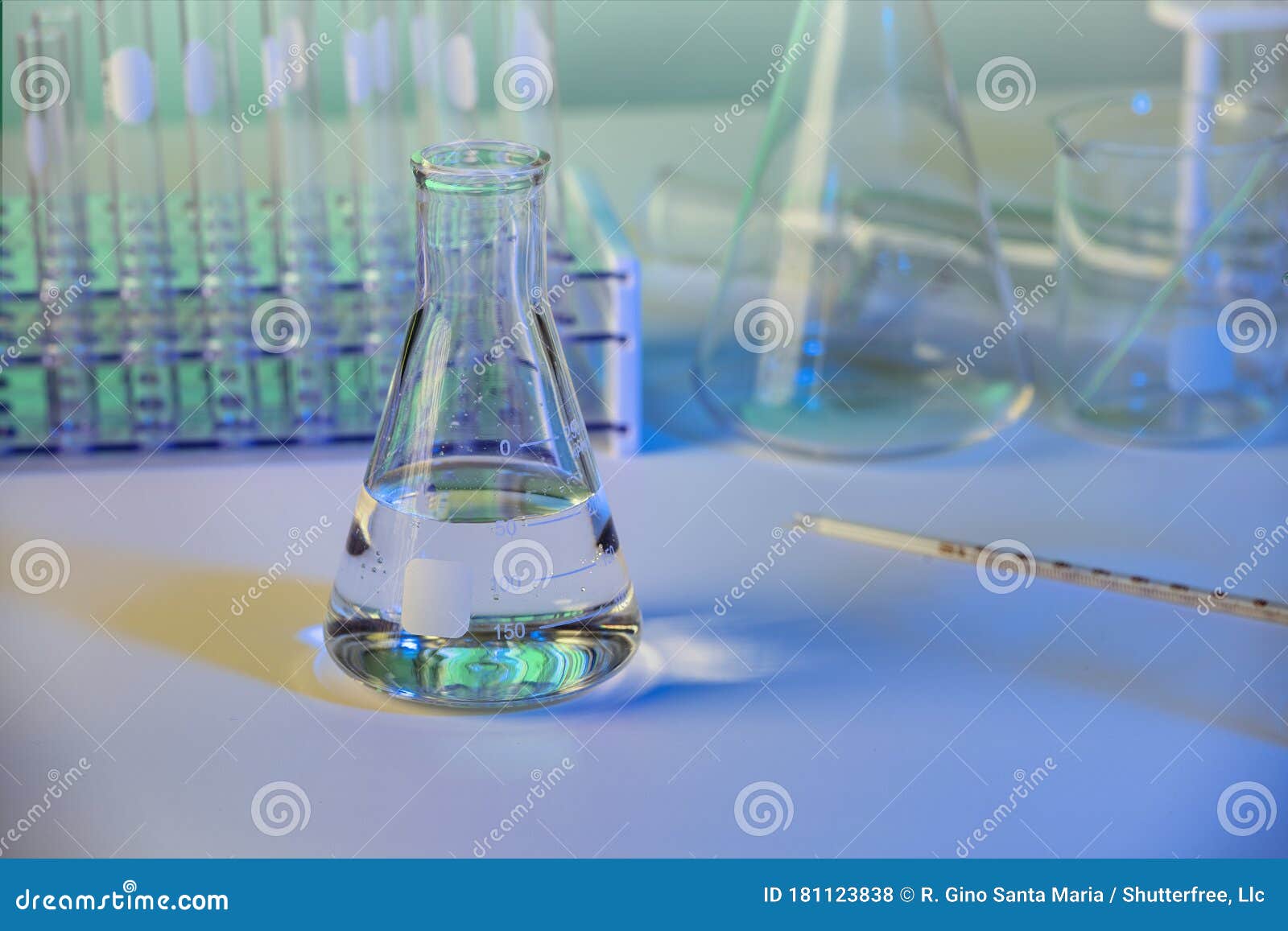 Laboratory Equipment on White Table Stock Photo - Image of purple ...