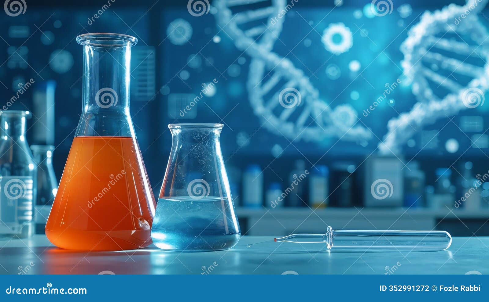 Laboratory Erlenmeyer Flasks with DNA Background Good Resolution Stock ...