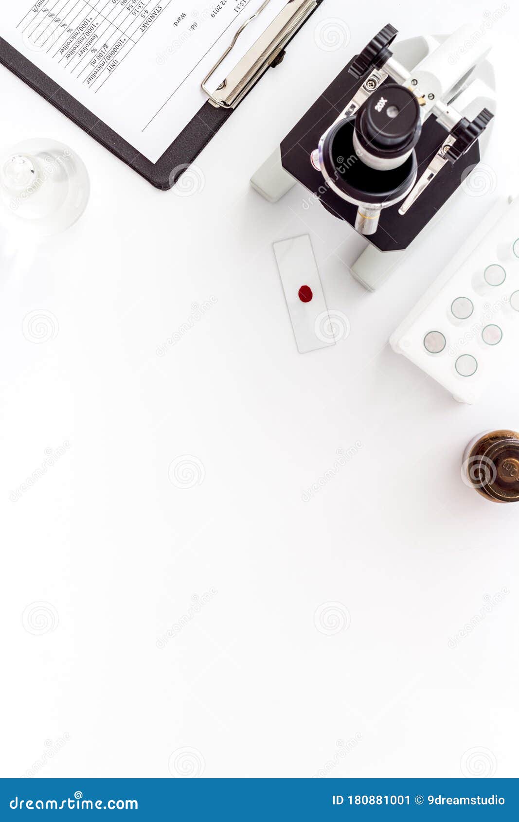 Laboratory Examination with Microscope. Equipment on White Background ...
