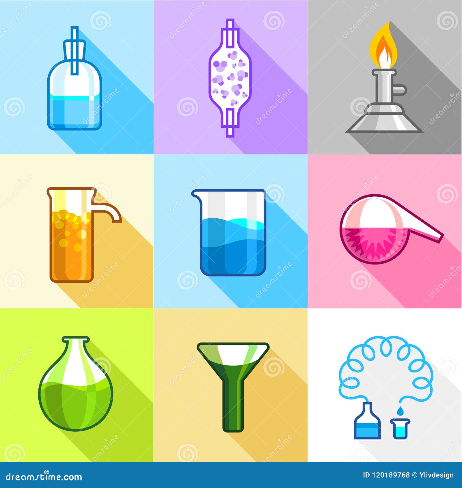 Laboratory Experiment Icons Set, Flat Style Stock Vector - Illustration ...
