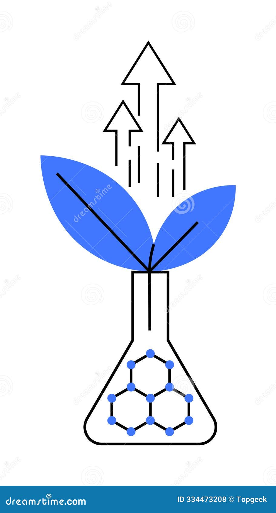 Laboratory Flask with Leaves and Arrows Representing Bio Growth and ...