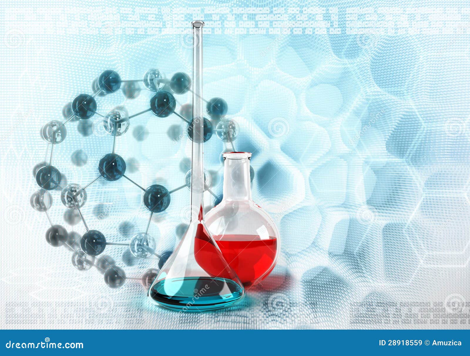 Laboratory Flask On Molecules Stylized Background Royalty-Free Stock ...