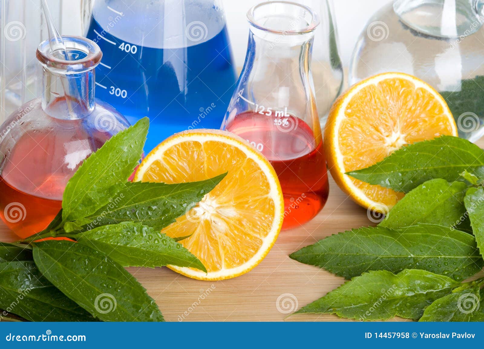 Laboratory Flask and Orange Stock Photo - Image of science, organic ...