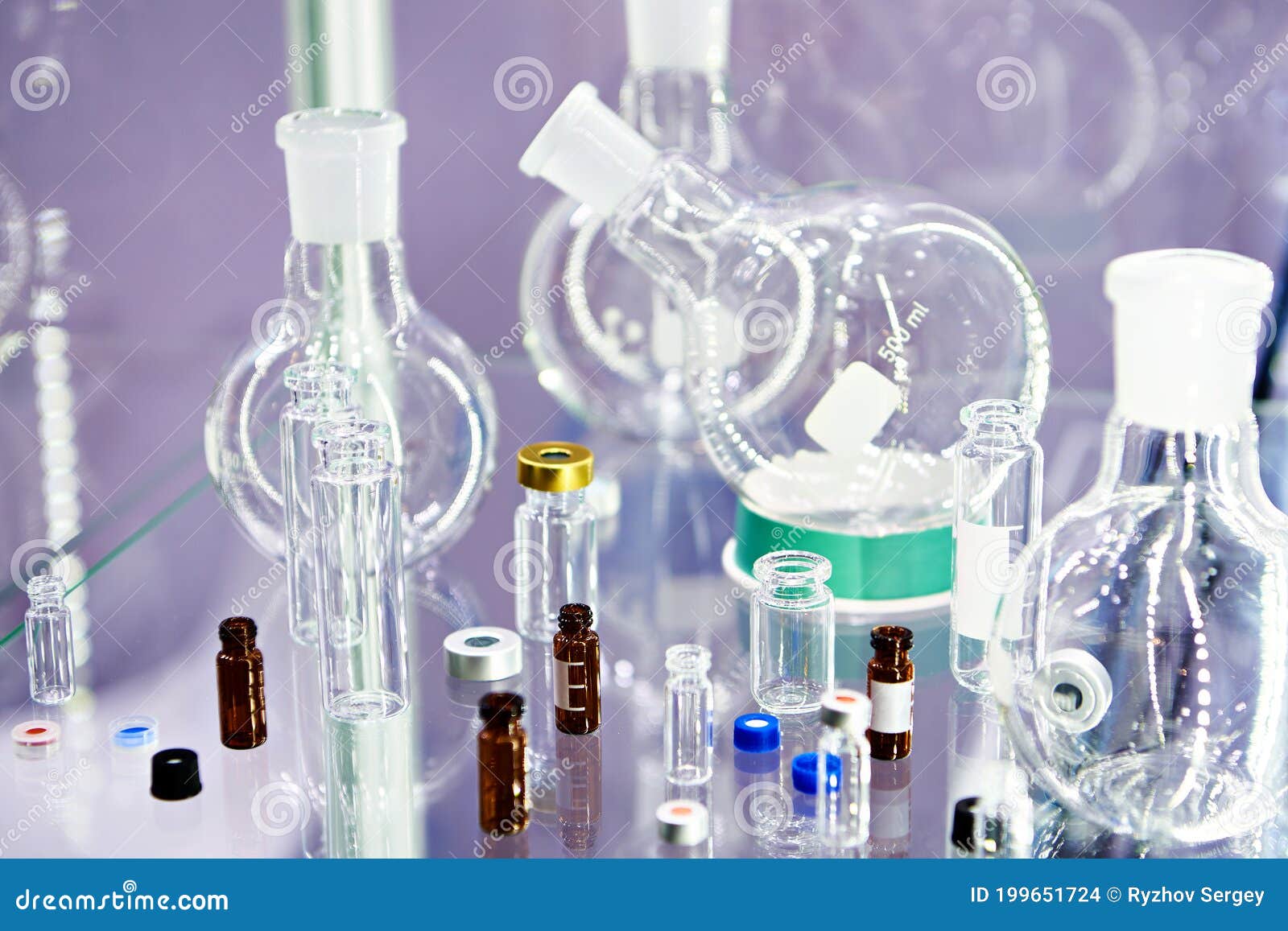 Laboratory Glass Bottles and Flasks Stock Photo - Image of laboratory ...