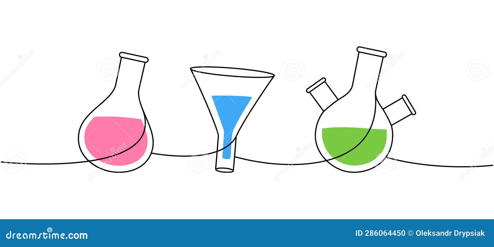 Laboratory Glass Equipment One Line Colored Continuous Drawing. Round ...