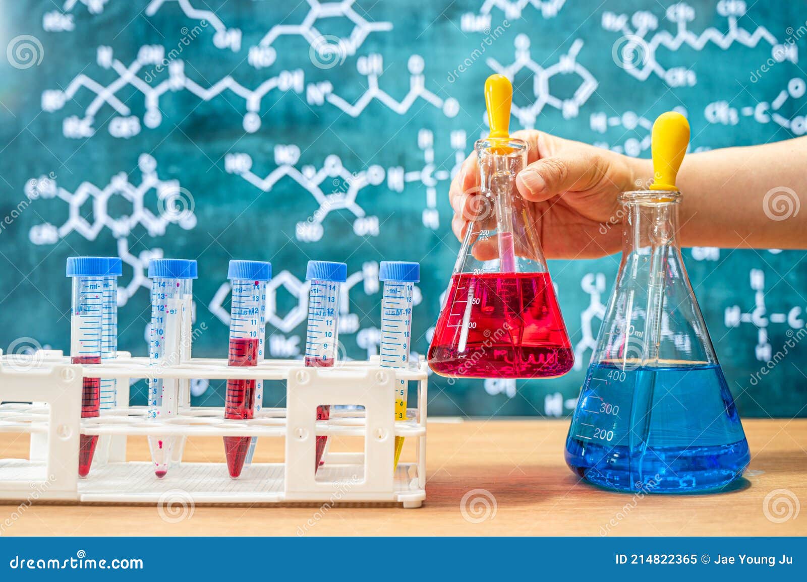 Various Chemical Formulas Are Written On The Blackboard. Scientific ...